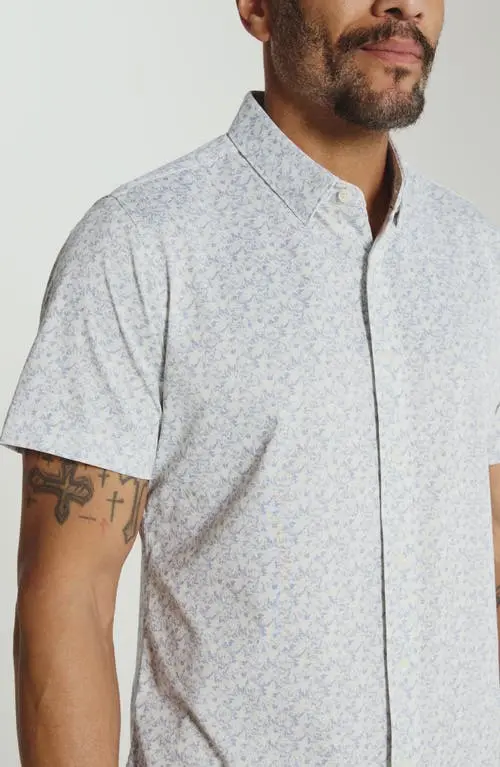7 Diamonds The Wes Abstract Leaf Print Short Sleeve Stretch Button-up Shirt - Blue