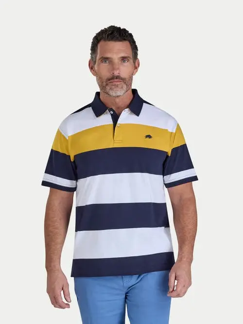 RAGING BULL Chestband Stripe Polo Shirt - Navy