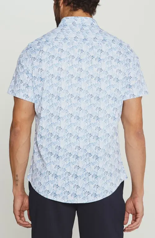 7 Diamonds Palmline Tree Print Short Sleeve Stretch Button-up Shirt