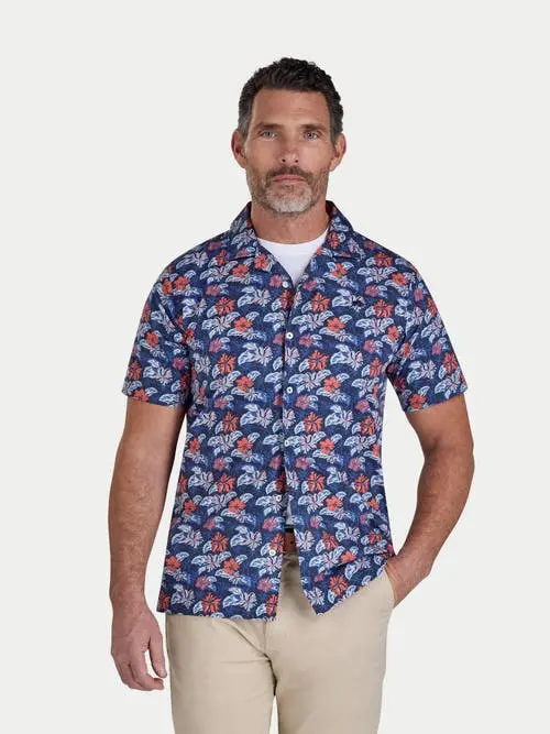 RAGING BULL Hawaii Floral Short Sleeve Shirt - Navy