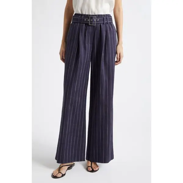 REISS Rae Stripe Belted Wide Leg Pants