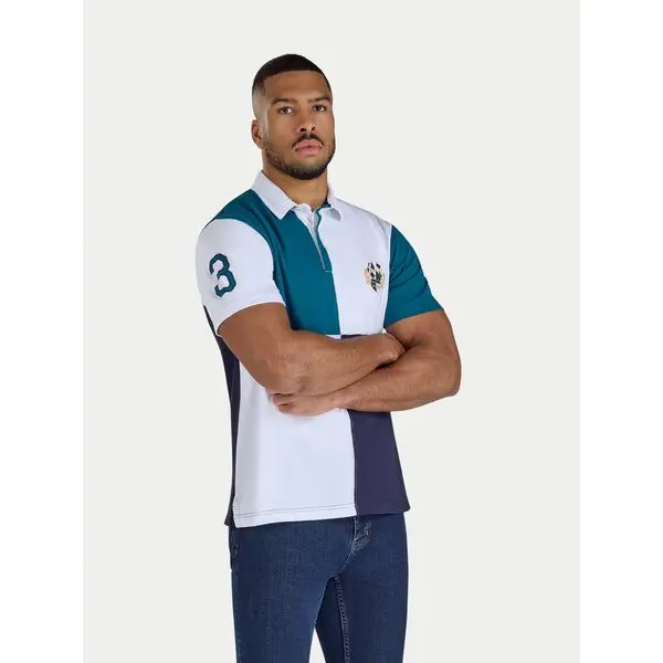 RAGING BULL Cut & Sew Harlequin Rugby Shirt - Teal