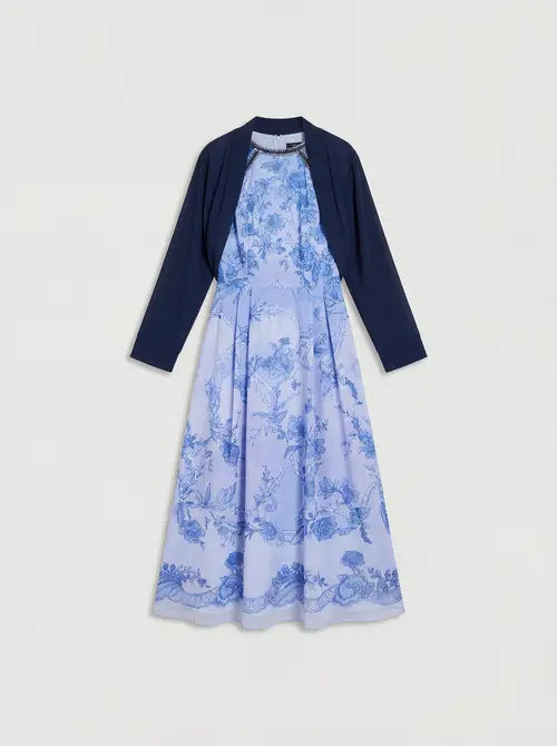 Coast Placement Print Organza Halterneck Midi Dress With Bow Shoulder Detail