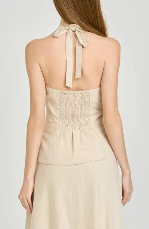 WAYF X Hannah Lovey Porter Capri Halter Neck Linen Blend Top - Natural