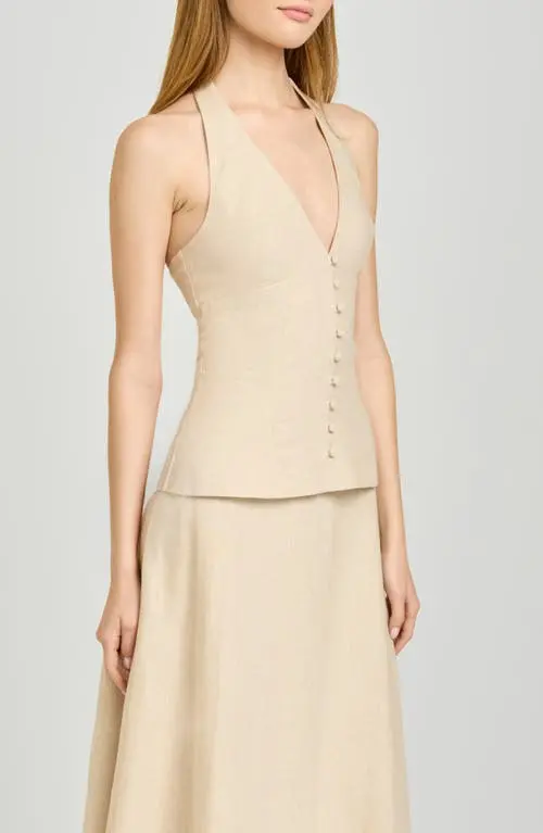 WAYF X Hannah Lovey Porter Capri Halter Neck Linen Blend Top - Natural