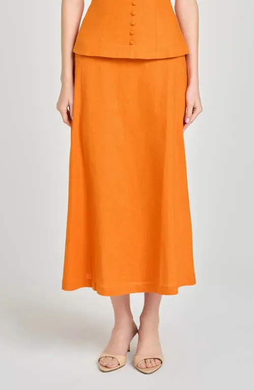 WAYF X Hannah Lovey Porter Capri Linen Blend Midi Skirt - Orange