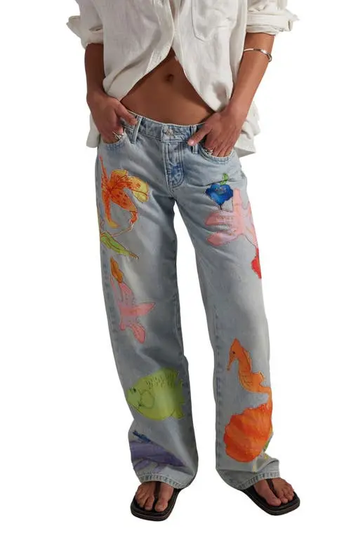 Free People Surfside Patchwork Wide Leg Jeans - Tropical Tide