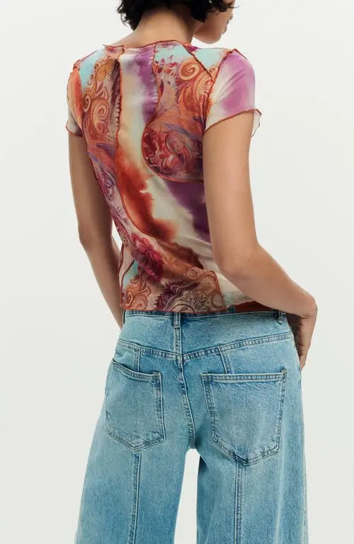 Desigual Print Mesh Crop Top