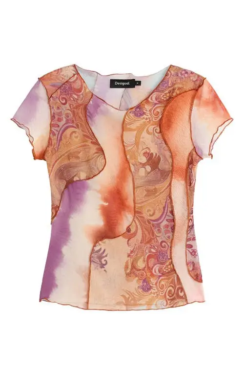 Desigual Print Mesh Crop Top