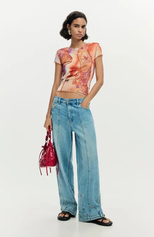 Desigual Print Mesh Crop Top