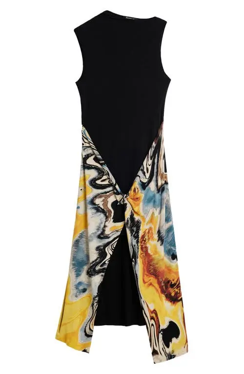 Desigual Sleeveless Asymmetrical Print Midi Dress