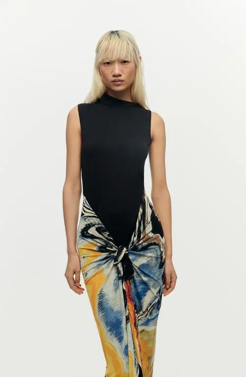 Desigual Sleeveless Asymmetrical Print Midi Dress