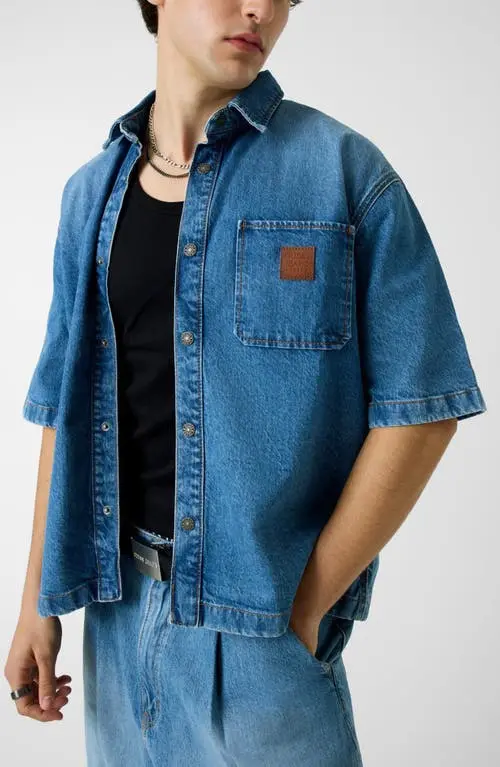 Guess Oversize Crop Stretch Cotton Denim Shirt