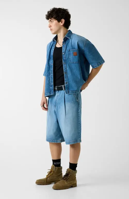 Guess Oversize Crop Stretch Cotton Denim Shirt