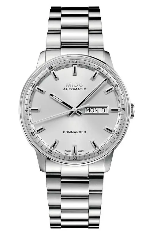 MIDO Commander Datoday Automatic Stainless Steel Bracelet Watch - Silver/silver