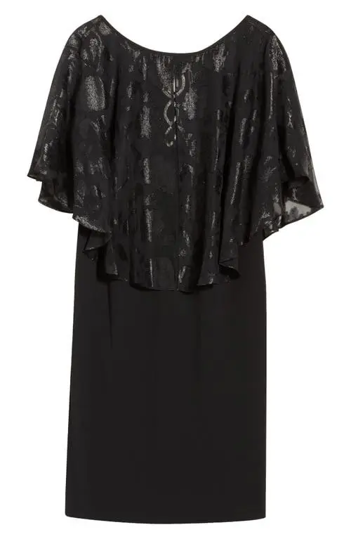 CONNECTED APPAREL Metallic Burnout Jacquard Cape Cocktail Dress