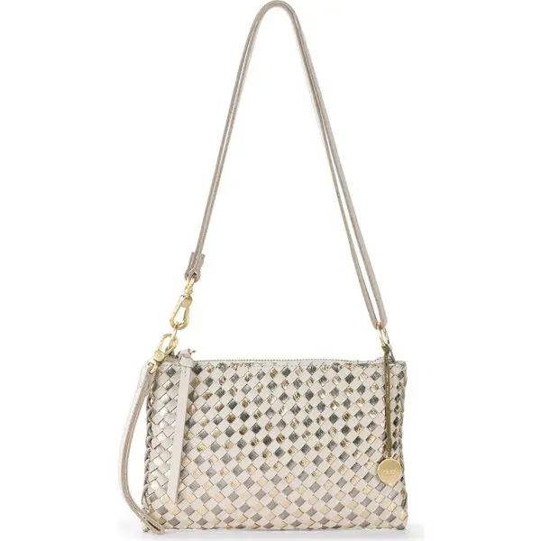 THE SAK Vita Hand Woven Leather Crossbody Wristlet - Stone Metallic Woven