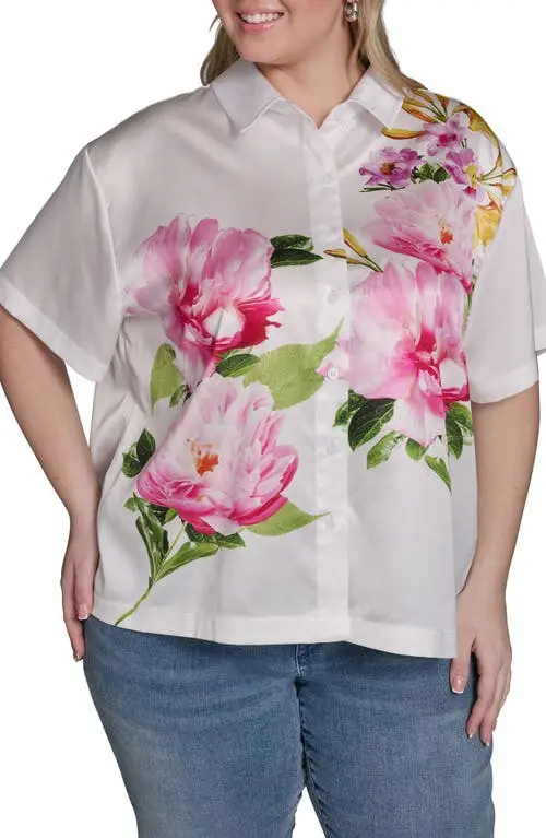 Karl Lagerfeld Paris Floral Placement Print Button-up Shirt - Soft White Multi