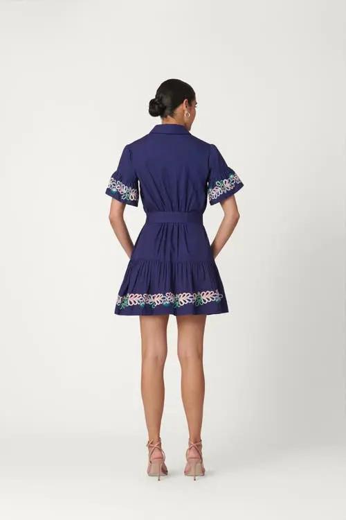 Shoshanna Beaded Cotton Poplin Mini Dress