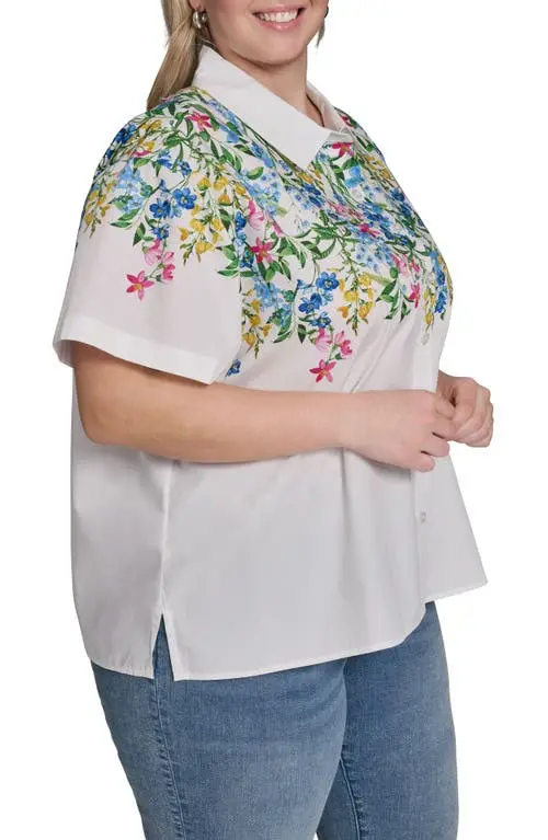 Karl Lagerfeld Paris Floral Print Cotton Sateen Shirt