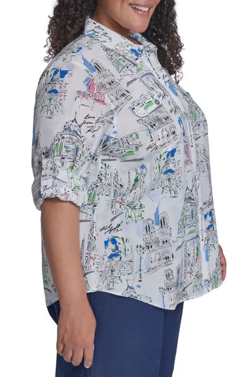 Karl Lagerfeld Paris Oversized Printed Button-up Shirt