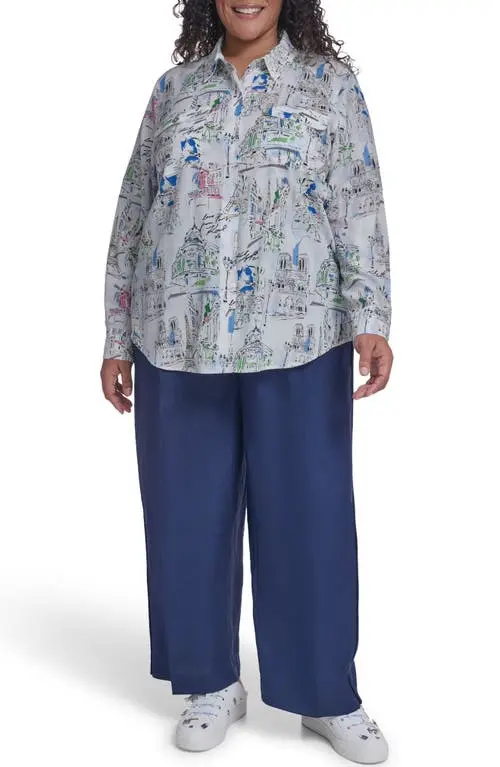 Karl Lagerfeld Paris Oversized Printed Button-up Shirt