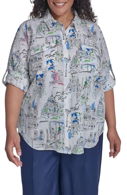 Karl Lagerfeld Paris Oversized Printed Button-up Shirt
