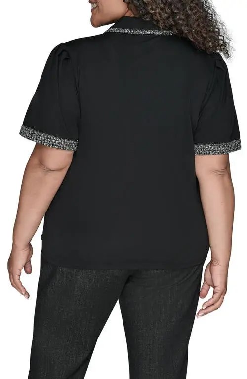 Karl Lagerfeld Paris Mixed Media Metallic Tweed Top