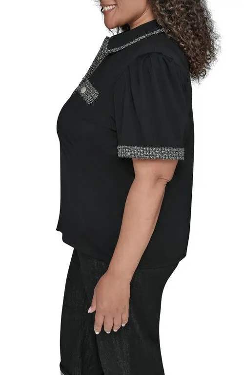 Karl Lagerfeld Paris Mixed Media Metallic Tweed Top