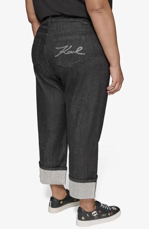 Karl Lagerfeld Paris Crystal Cuff High Waist Jeans