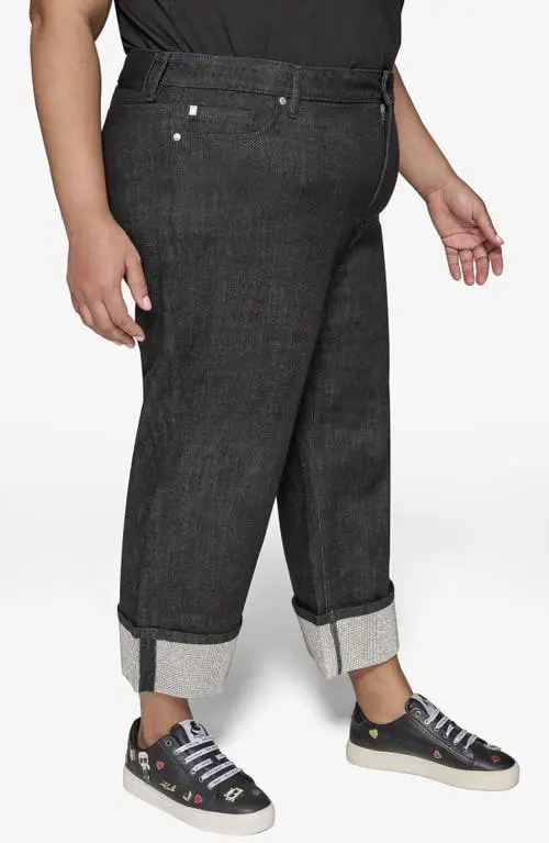 Karl Lagerfeld Paris Crystal Cuff High Waist Jeans