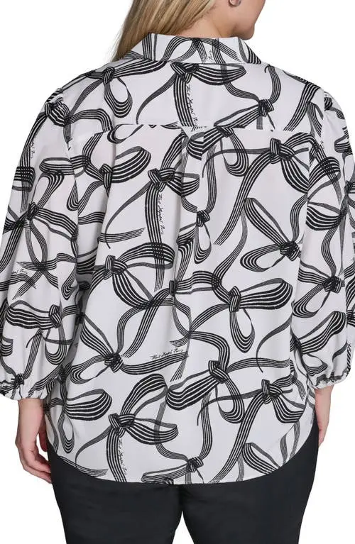 Karl Lagerfeld Paris Bow Print Crepe Button-up Shirt