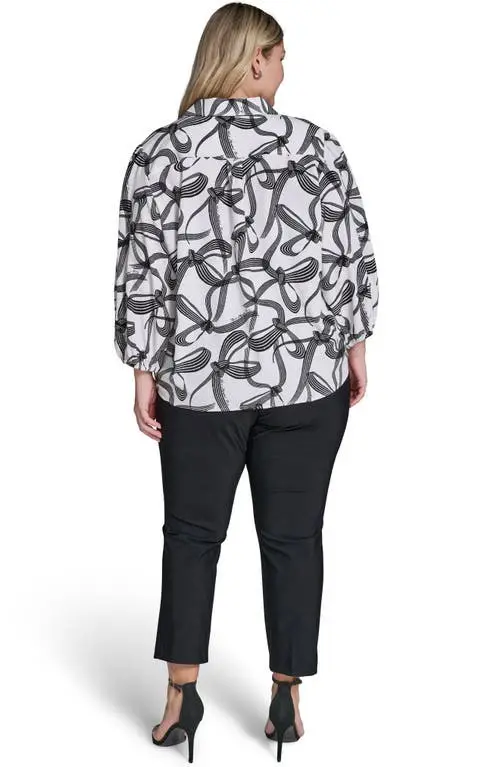 Karl Lagerfeld Paris Bow Print Crepe Button-up Shirt