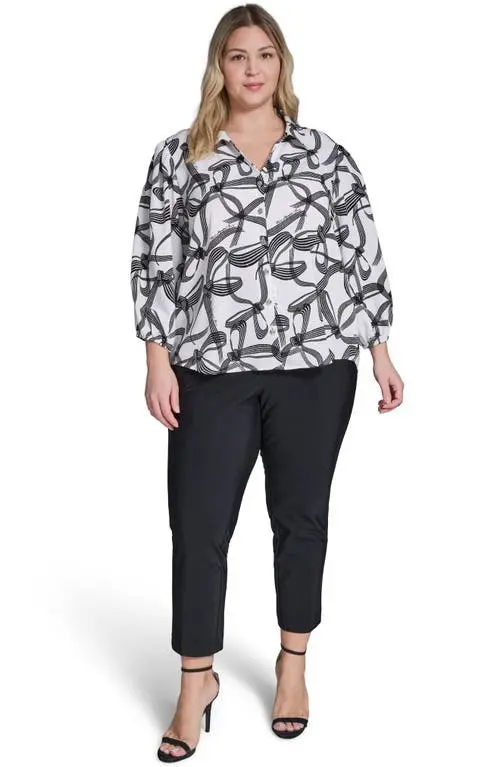 Karl Lagerfeld Paris Bow Print Crepe Button-up Shirt