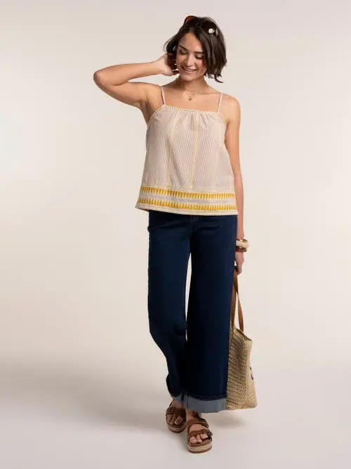 BRAKEBURN Square Neck Camisole With Striped And Geometric Design - Cream