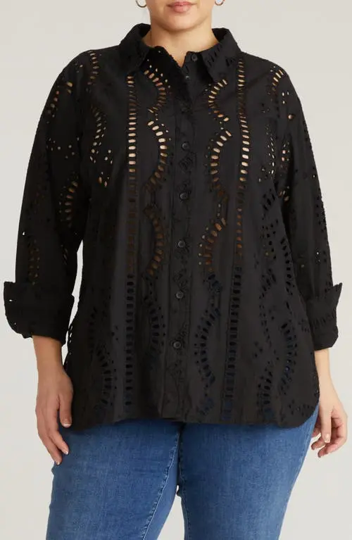 Universal Standard Embroidered Cotton Poplin Blouse - Black