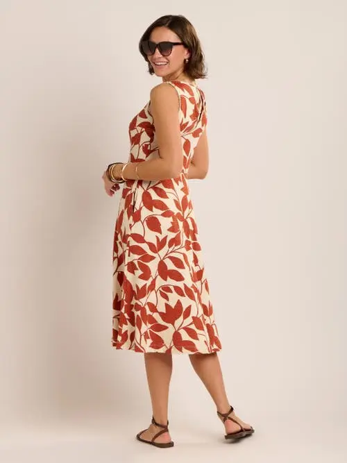 BRAKEBURN Adla Trailing Leaf Print Midi Dress