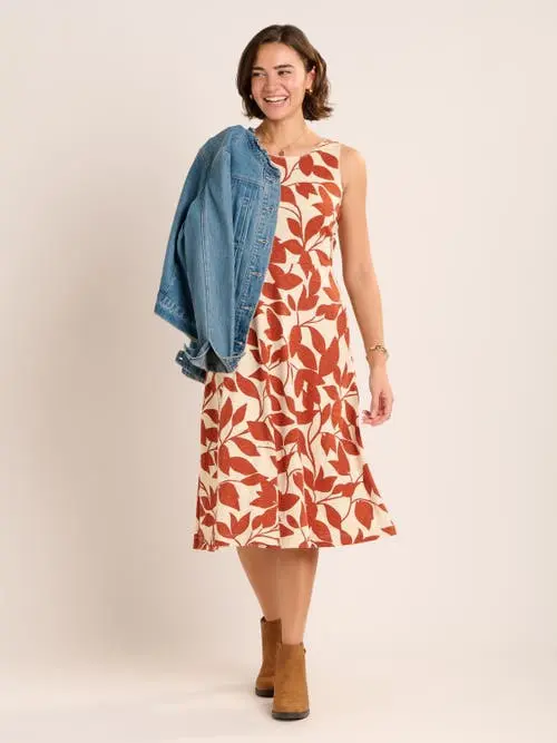 BRAKEBURN Adla Trailing Leaf Print Midi Dress