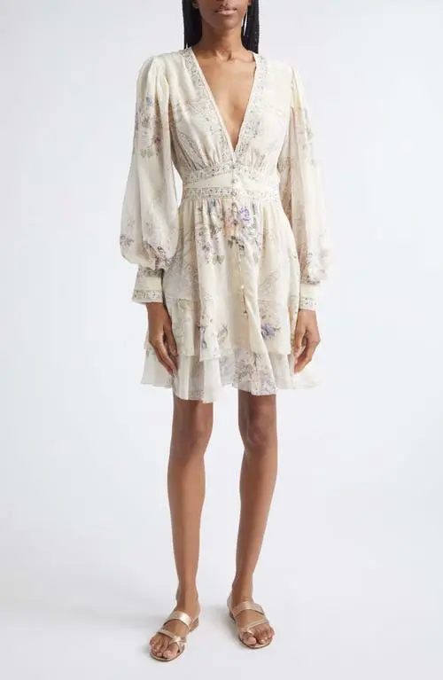 Camilla Printed Silk Frill Dress With Balloon Sleeves - Laced With Love