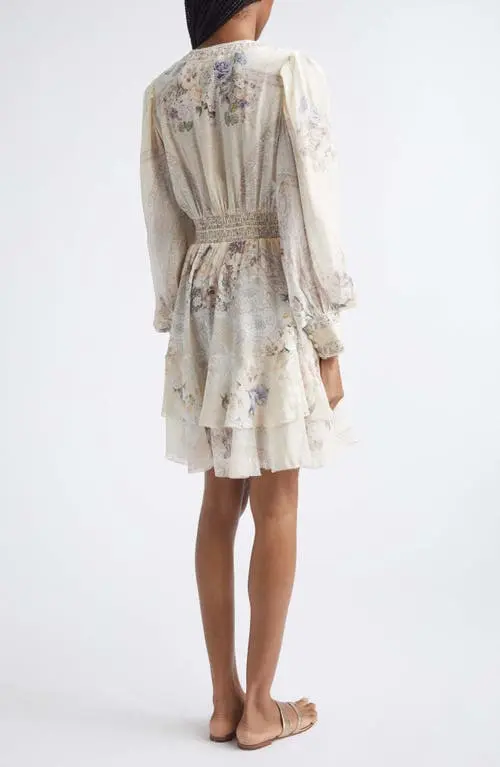 Camilla Printed Silk Frill Dress With Balloon Sleeves