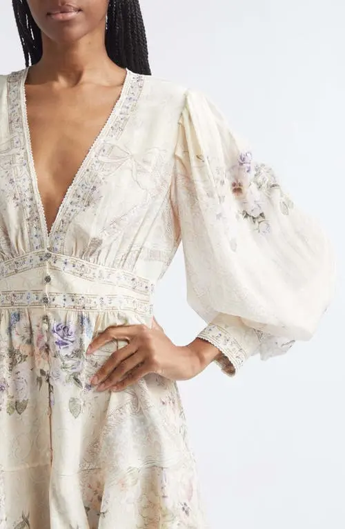 Camilla Printed Silk Frill Dress With Balloon Sleeves