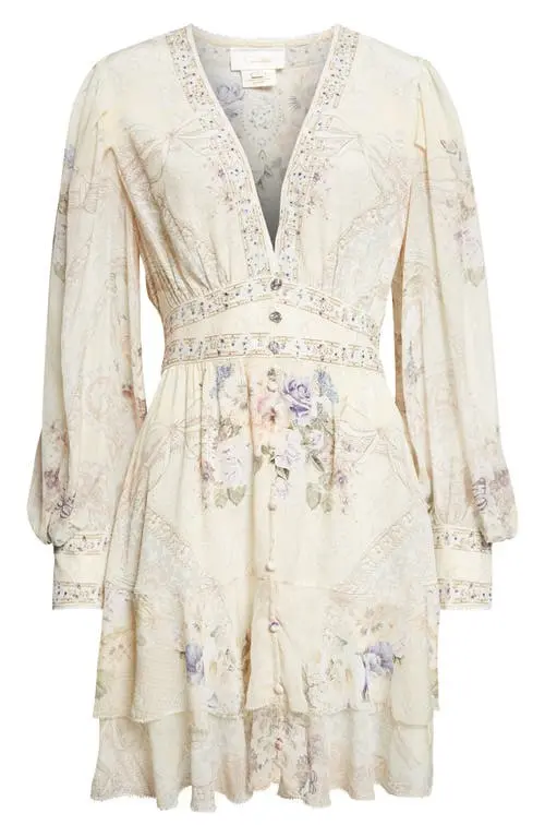 Camilla Printed Silk Frill Dress With Balloon Sleeves