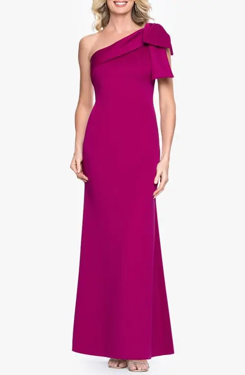 Betsy & Adam One-shoulder Scuba Crepe Gown - Fushia