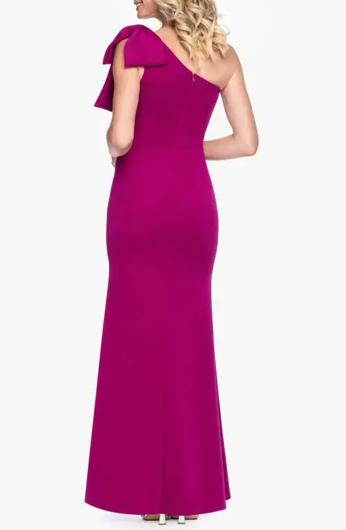 Betsy & Adam One-shoulder Ruffled Scuba Crepe Gown