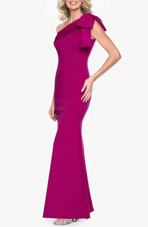 Betsy & Adam One-shoulder Ruffled Scuba Crepe Gown