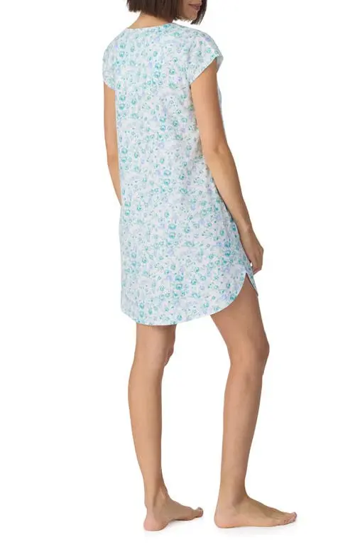 Eileen West Cotton Short Nightgown - Aqua Multi