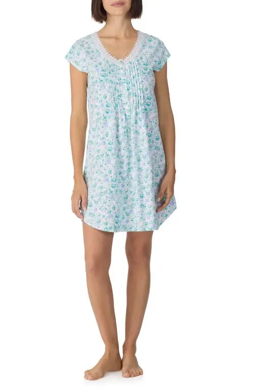 Eileen West Cotton Short Nightgown - Aqua Multi