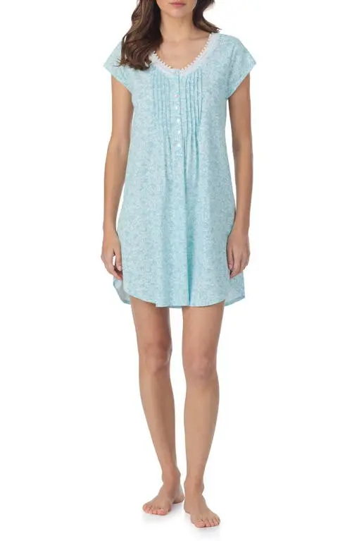 Eileen West Cotton Short Nightgown - Aqua/print