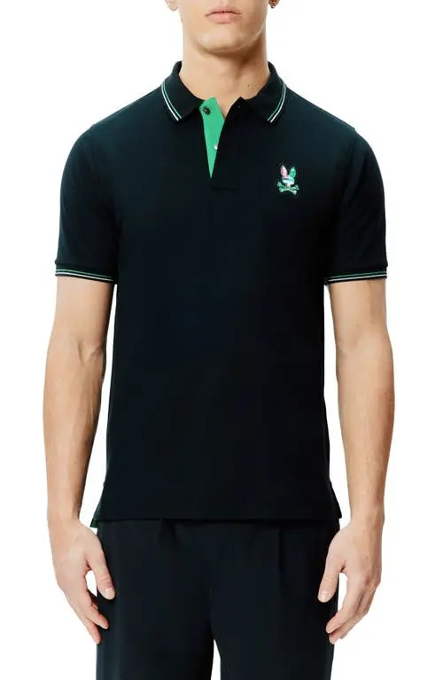 Psycho Bunny Nate Tipped Pima Cotton Piqué Polo - Black