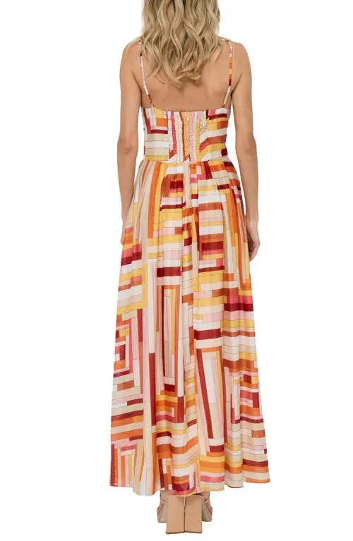 CIEBON Sleeveless Geometric Print A-line Maxi Dress